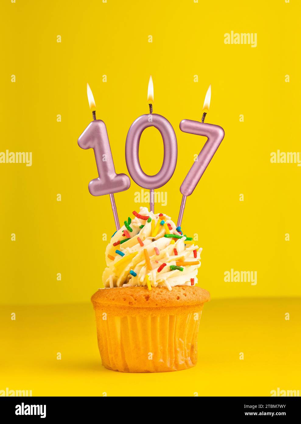 Birthday candle number 107 - Invitation card with yellow background ...