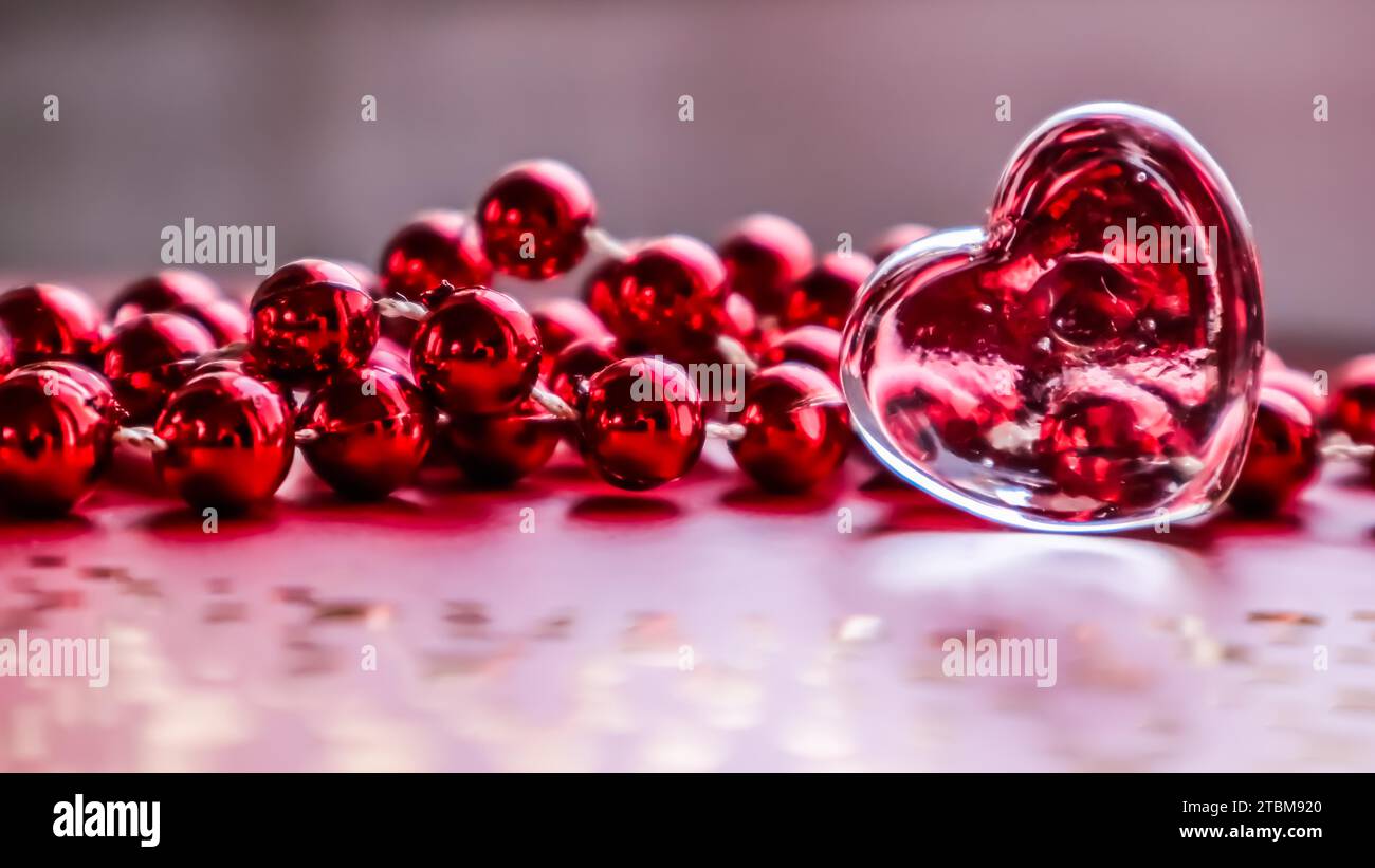 Shining transparent heart and beads. Perfect Valentine's Day greeting ...