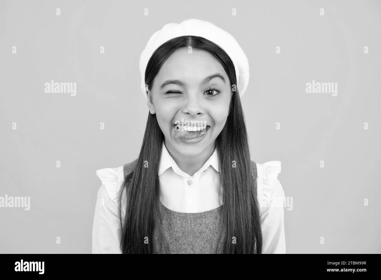 Funny kids winks face. Portrait of silly teenager child girl smiling ...