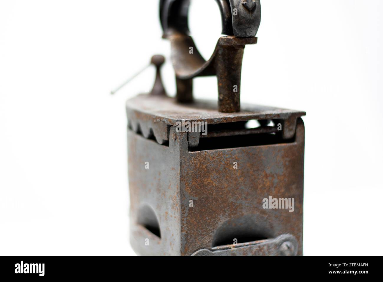 Unique antique coal iron isolated on white background. Close up. Detail ...