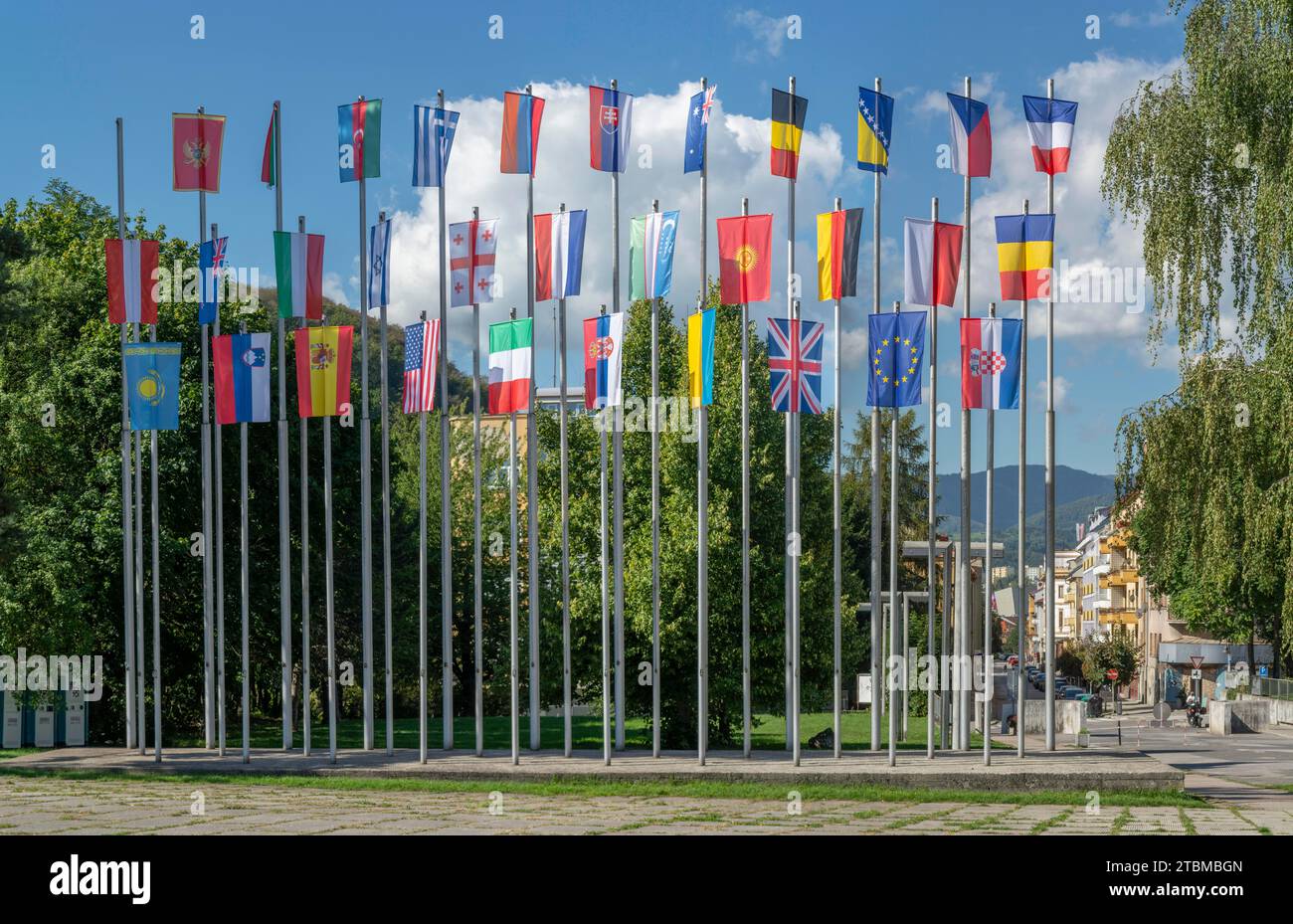 Row of national flags. World Flags Blowing In The Wind Stock Photo - Alamy