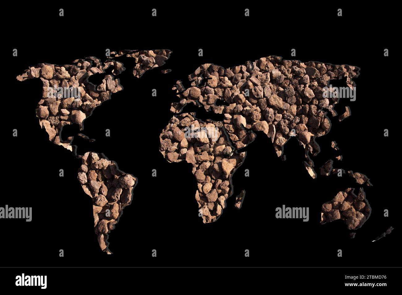 Roughly outlined world map with stone gravel pebble fillings Stock ...