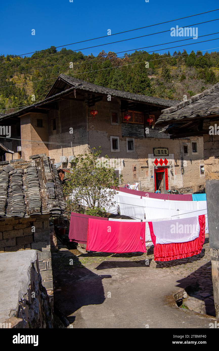 TULOU CLUSTER, FUJIAN, CHINA. FEBRUARY 17th, 2021: The old traditional ...