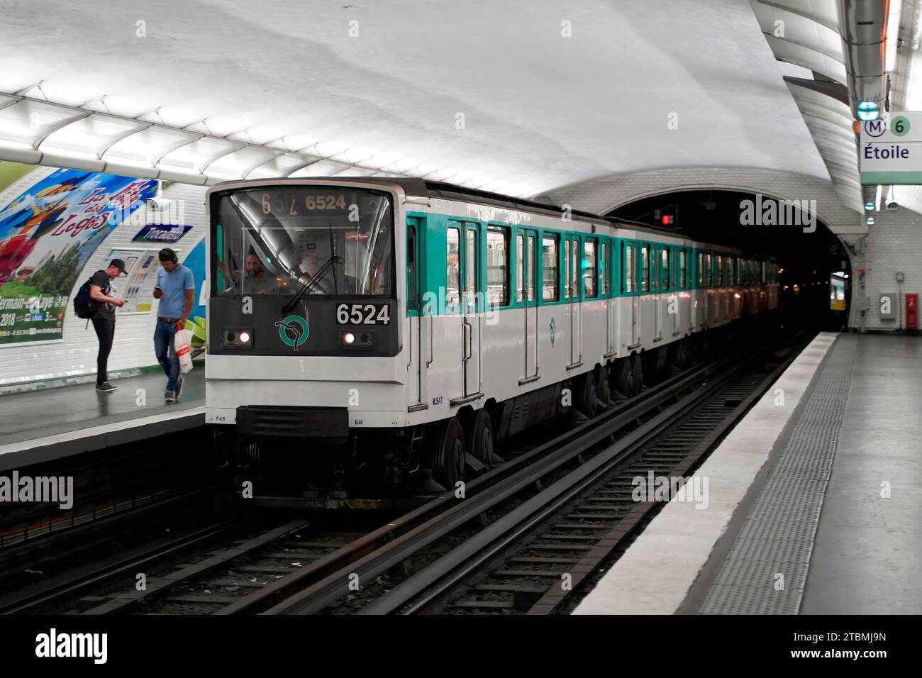 Underground railway in underground tunnel in Paris, France Stock Photo ...