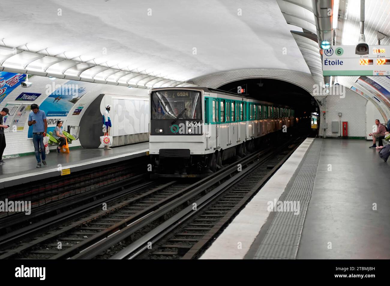 Underground railway in underground tunnel in Paris, France Stock Photo ...
