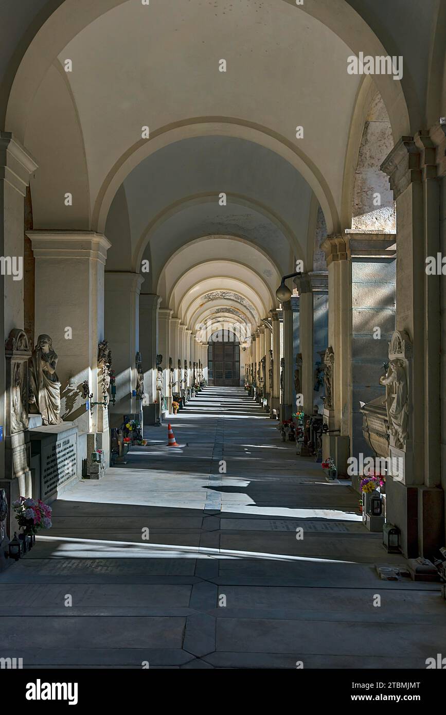 Arcade with tombs at the Monumental Cemetery, Cimitero monumentale di ...