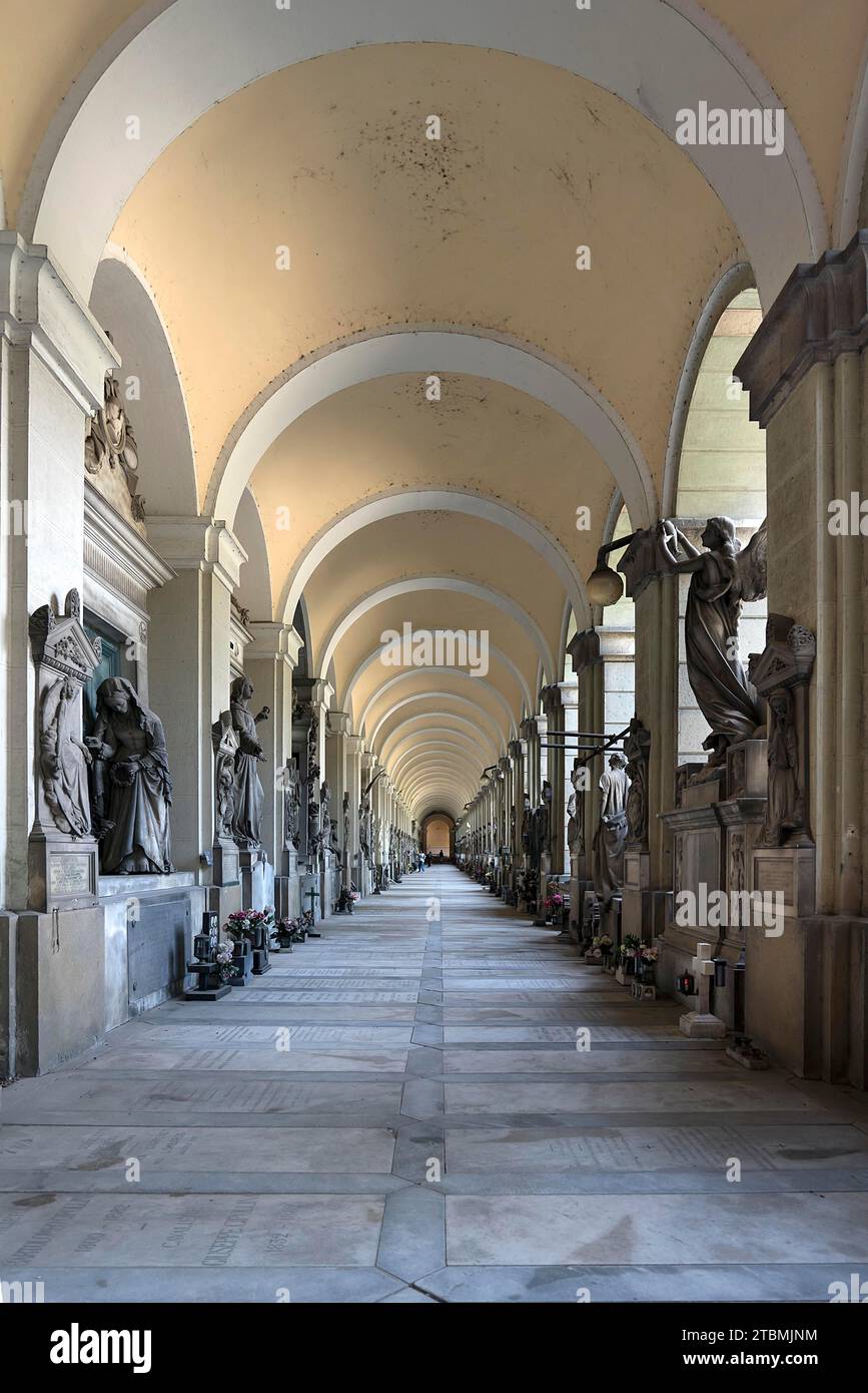 Arcade with tombs at the Monumental Cemetery, Cimitero monumentale di ...