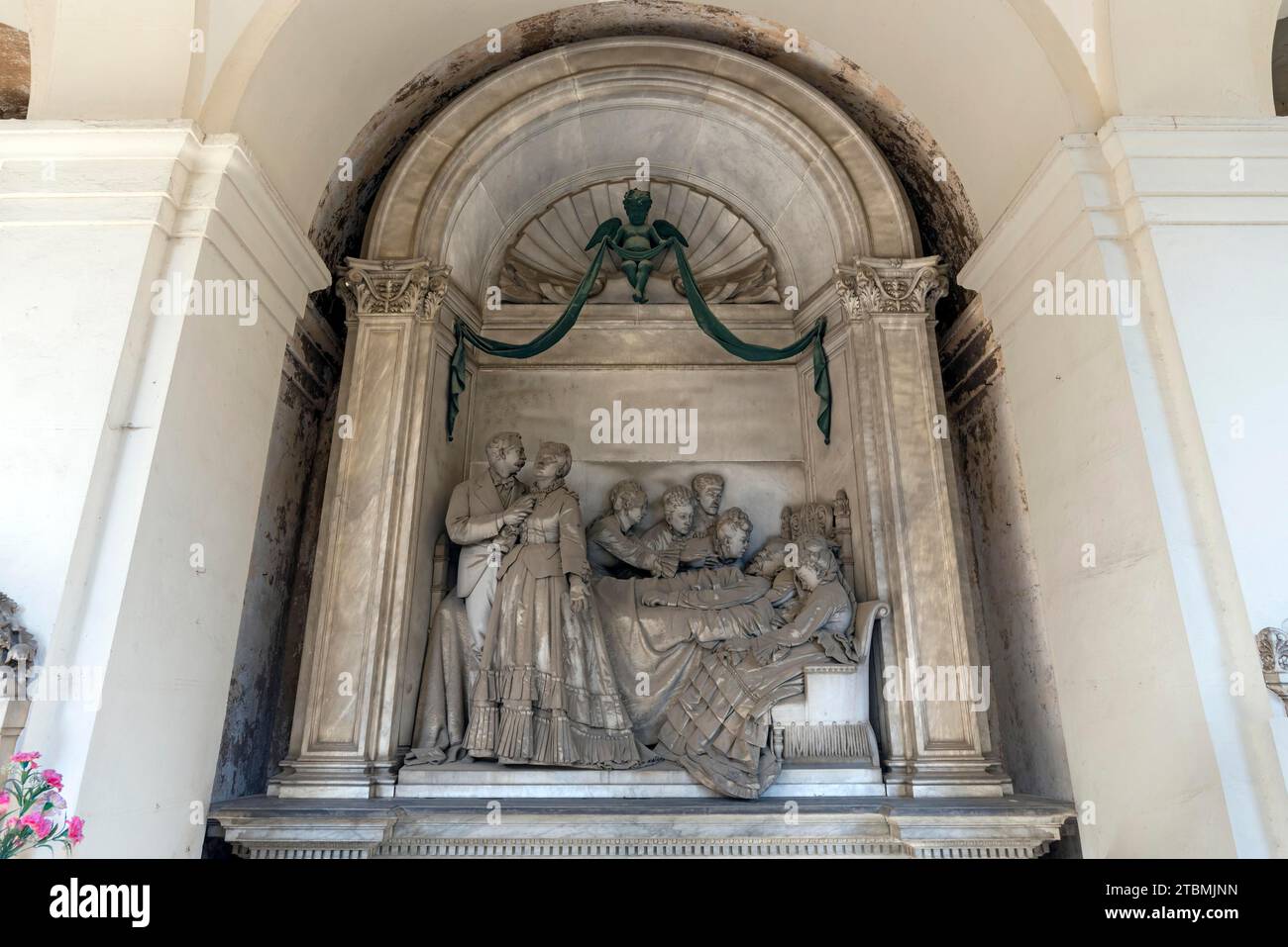 Sculpture group at the father's grave, Monumental Cemetery, Cimitero ...