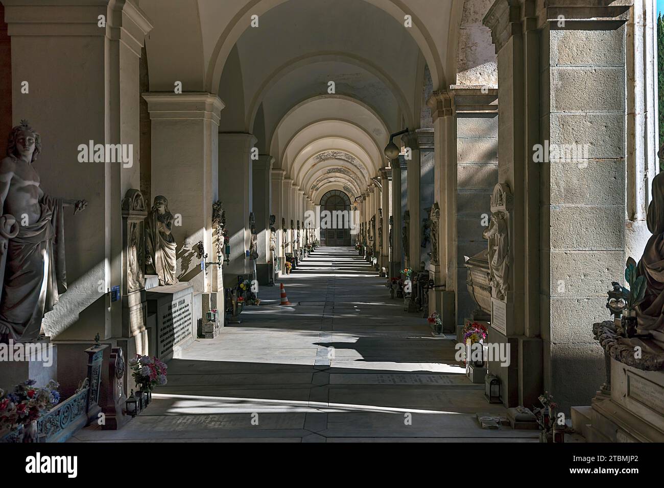 Arcaded gallery with tombs in the Monumental Cemetery, Cimitero ...