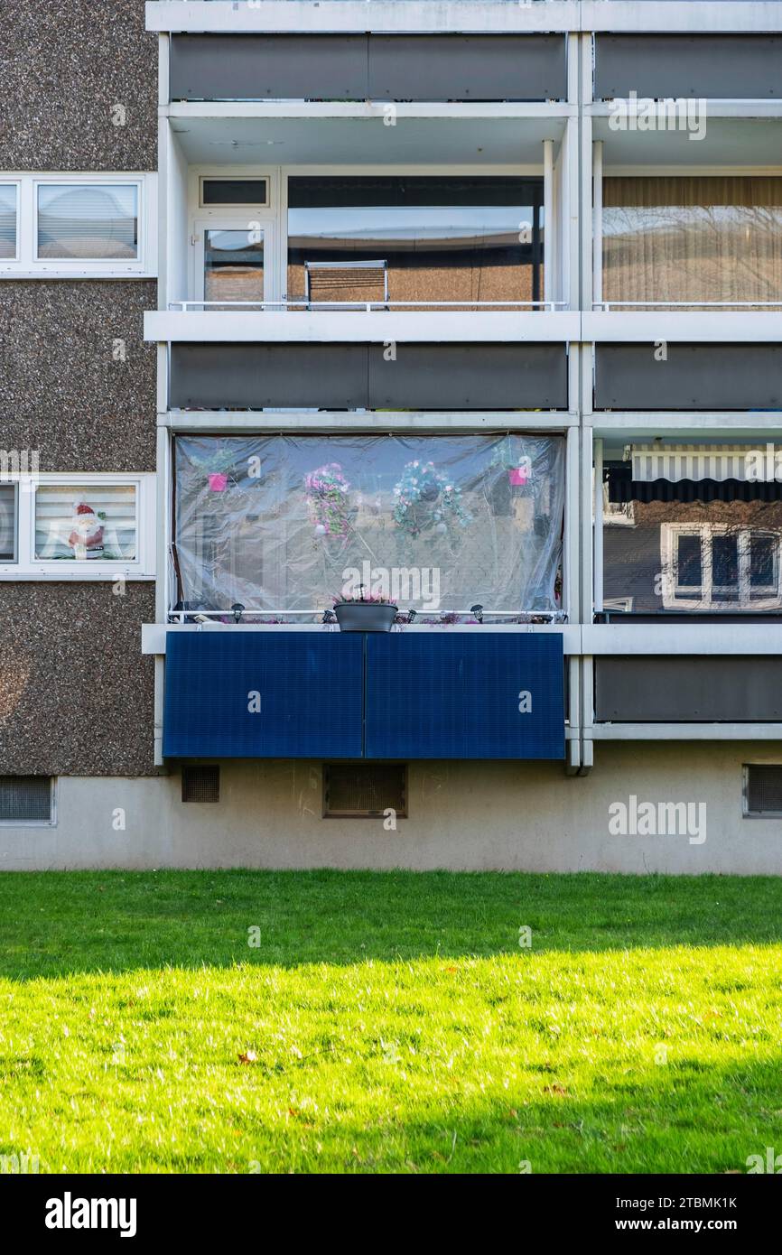 Solar panels on a balcony of a house from the seventies, Duesseldorf ...