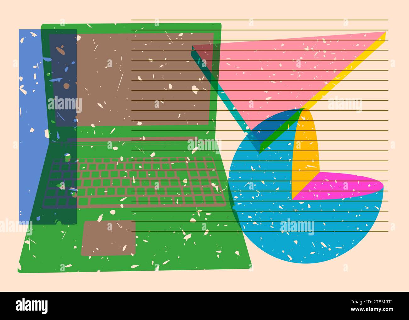 Risograph Laptop with geometric shapes. Objects in trendy riso graph ...