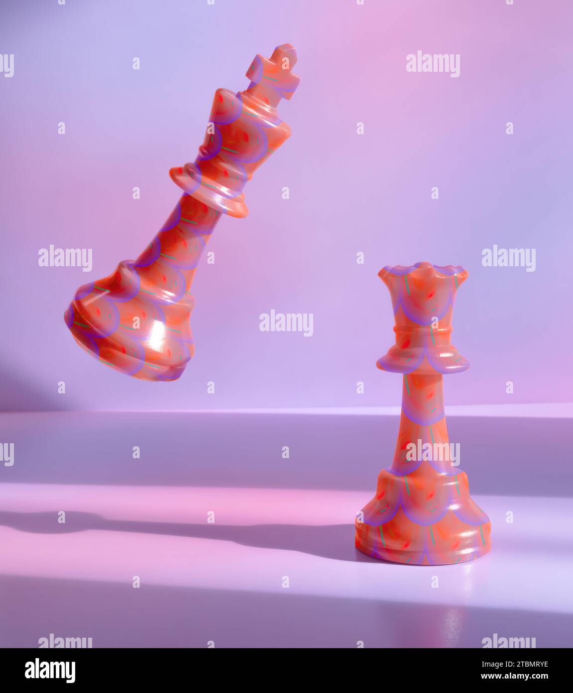 A King Chess Piece Floating Over Queen Chess Piece in Board Game ...