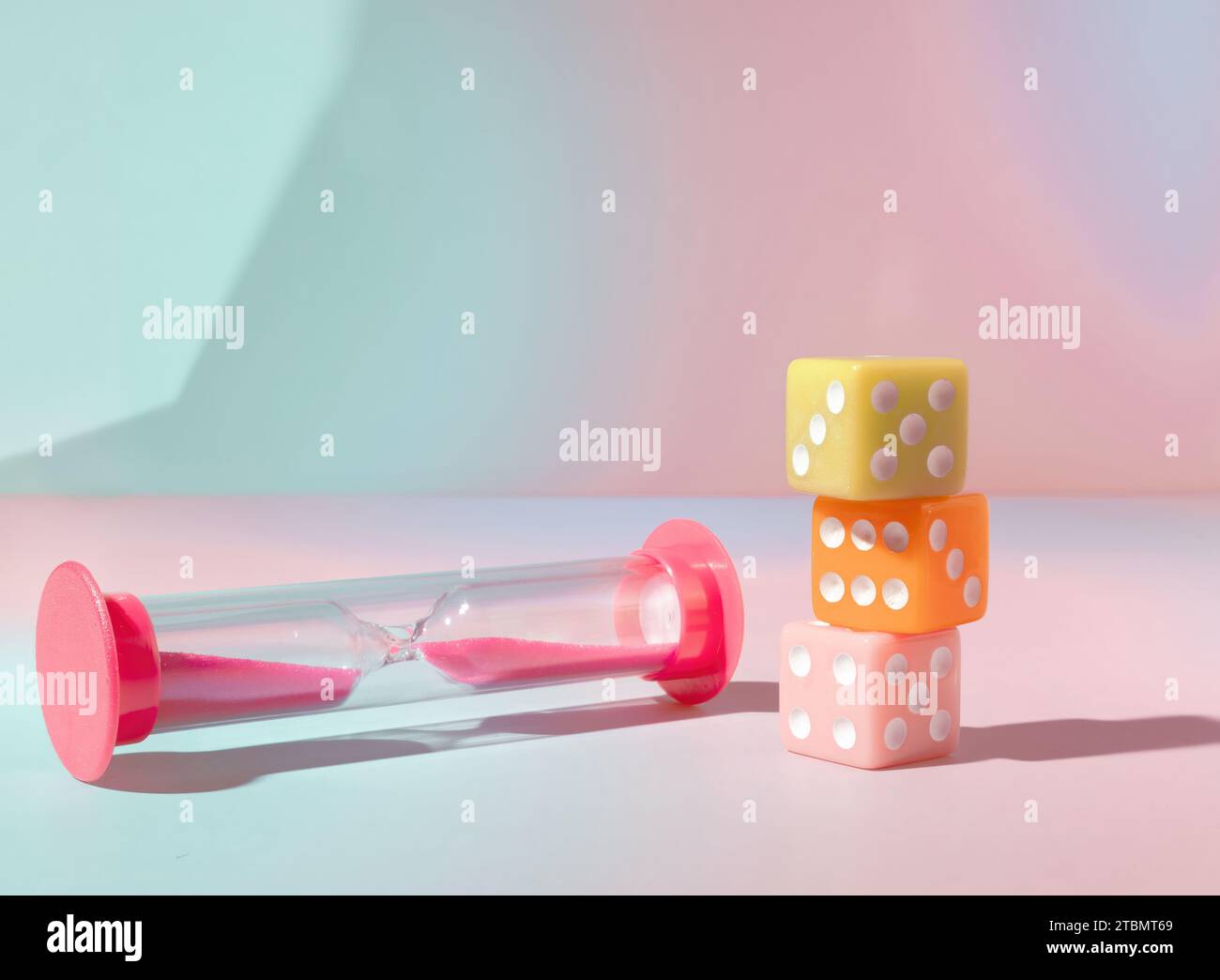 Pastel Dice and Pink Sand Timer of a Pastel, Dreamy, Soft Gradient ...
