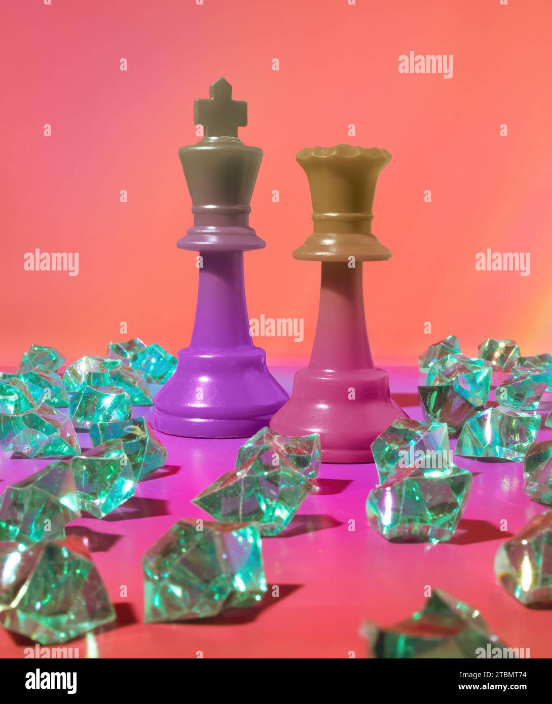 A Creative Vivid Scene of a King and Queen Chess Piece Among Sparkling ...