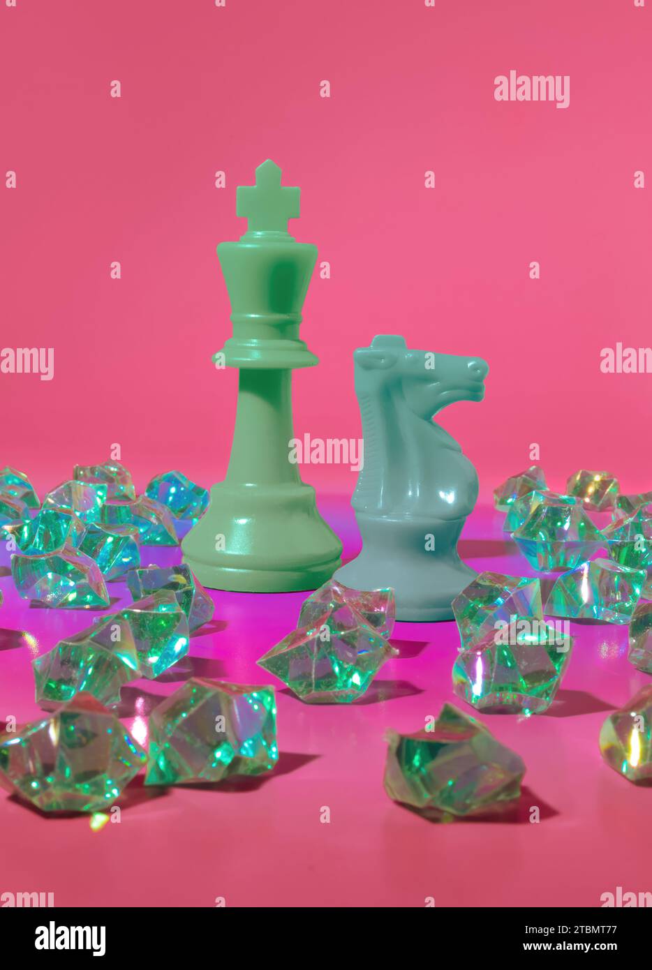 A Creative Vivid Scene of a Green King and Knight Chess Game Piece ...