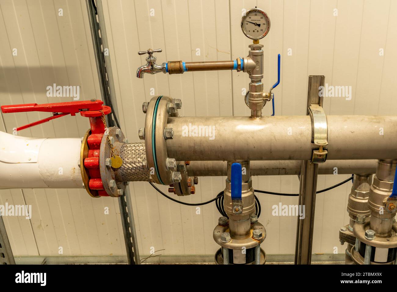 The interior of a mechanical room and a domestic potable water system ...