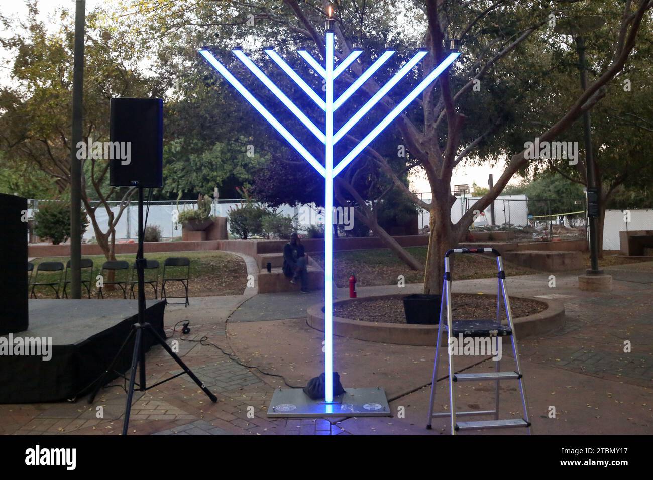 The nine-foot Menorah stands ready to be lit at the second annual ...