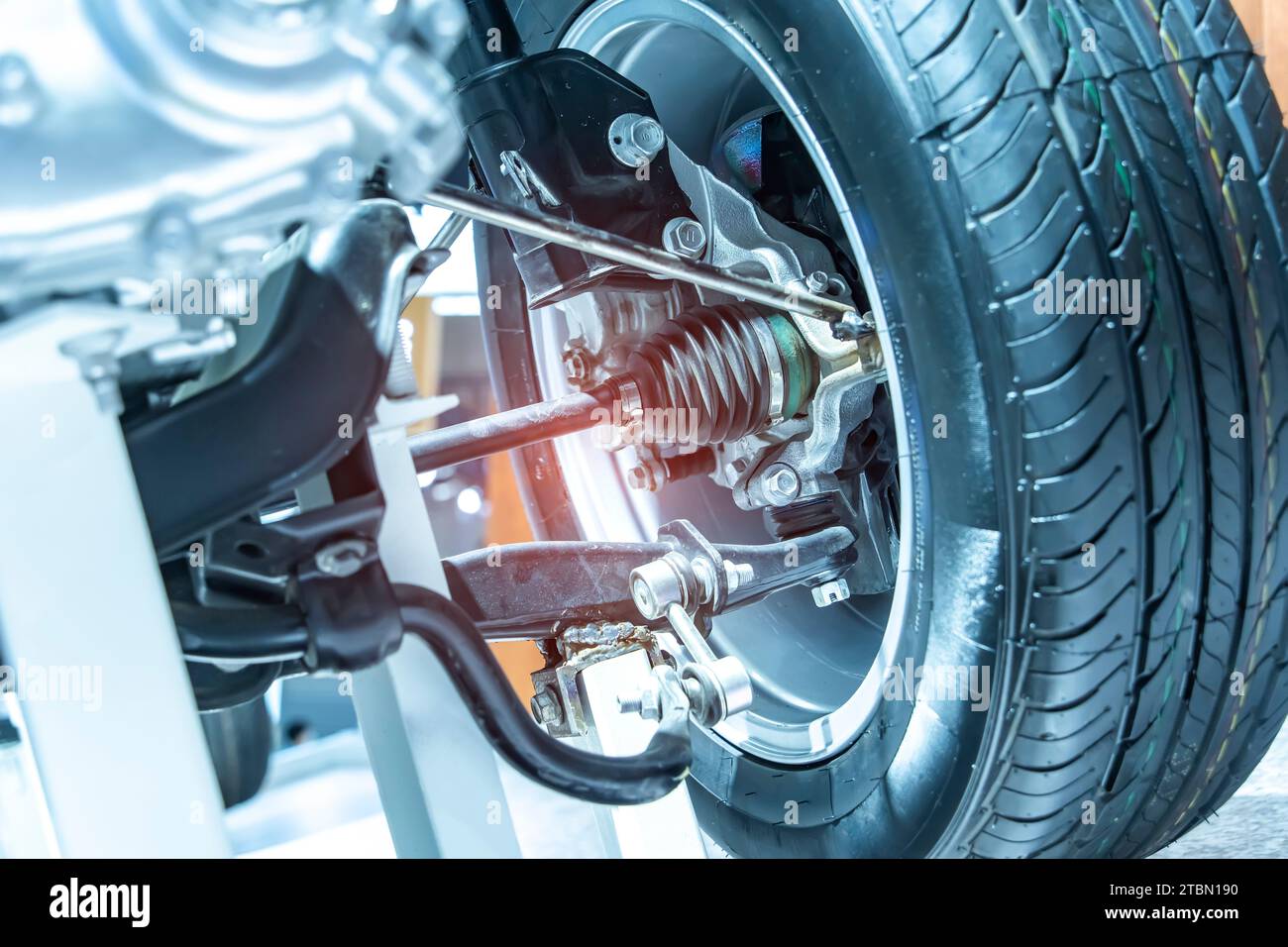 electric system of eco car front driving axle in the car, visible ...