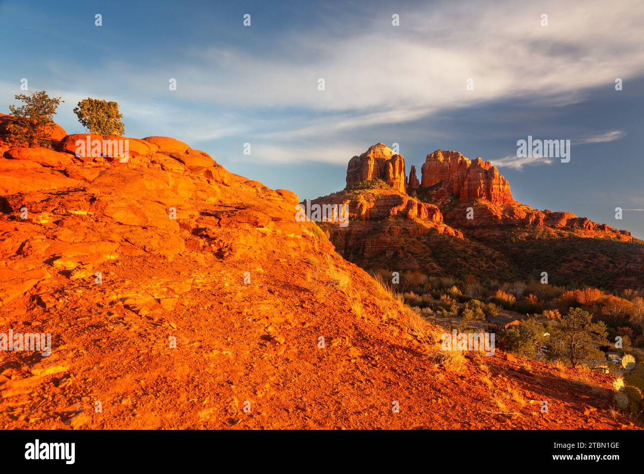 Sunlight Reflected of Sandstone Butte Cliffs. Scenic Cathedral Red Rock ...