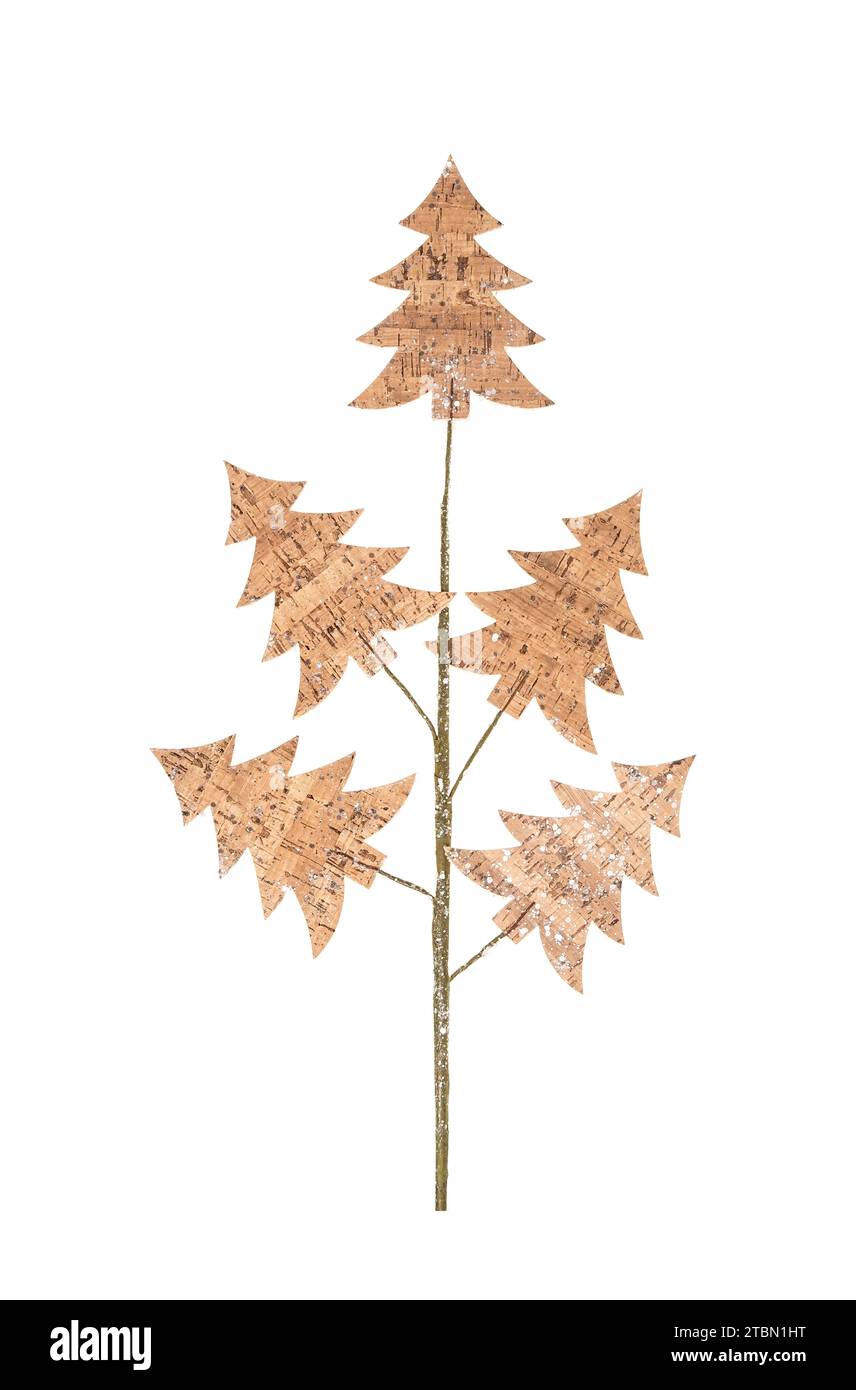 christmas decorated little fir tree shaped branch against a white ...