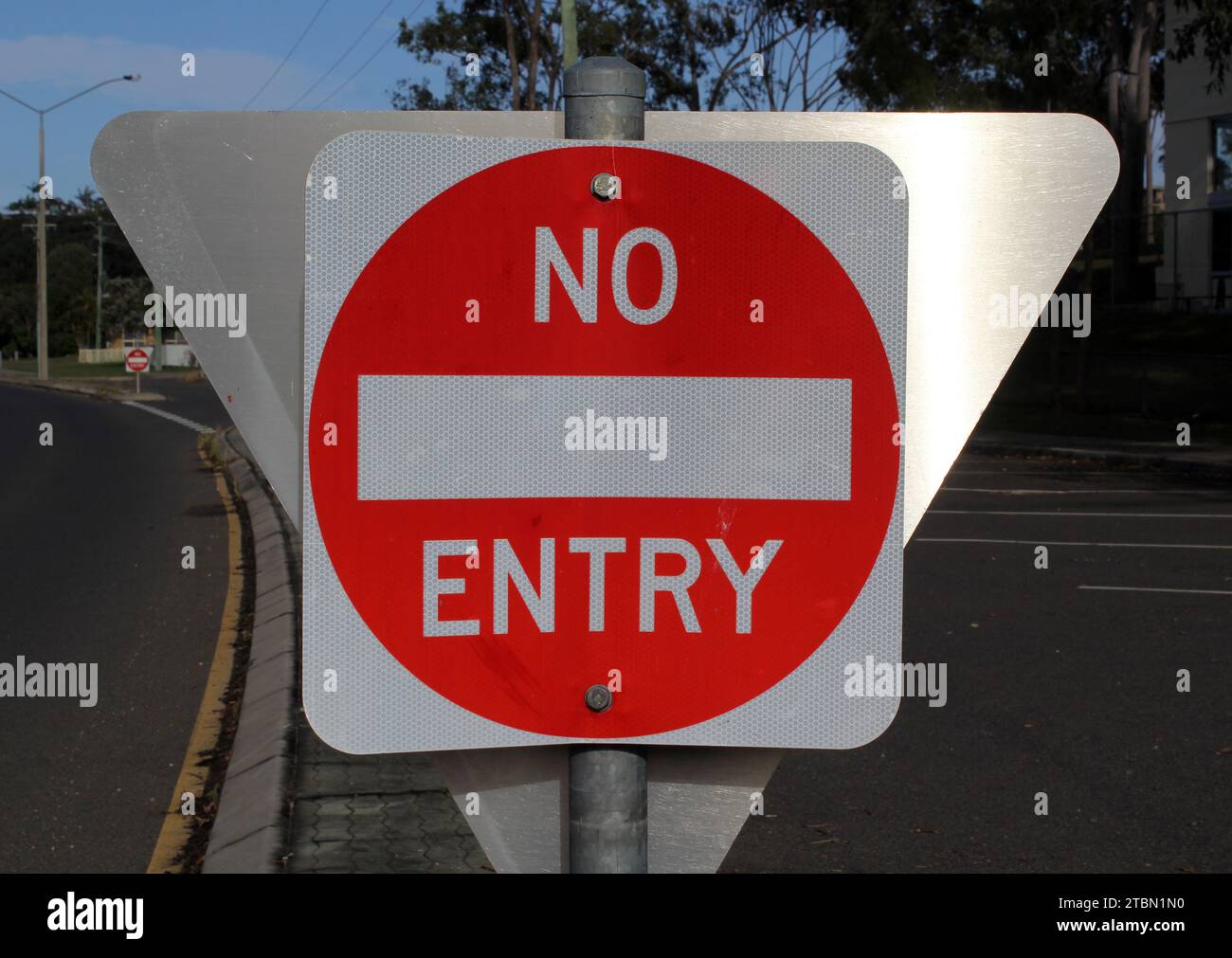 Red no entry road sign on a street Stock Photo - Alamy