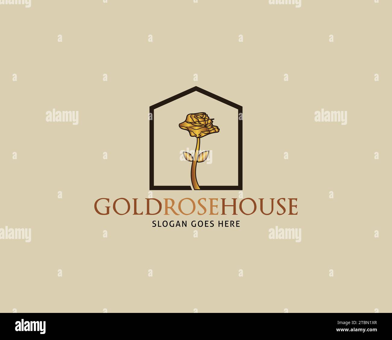 Golden Rose House Vector Logo Design Template Stock Vector Image & Art ...