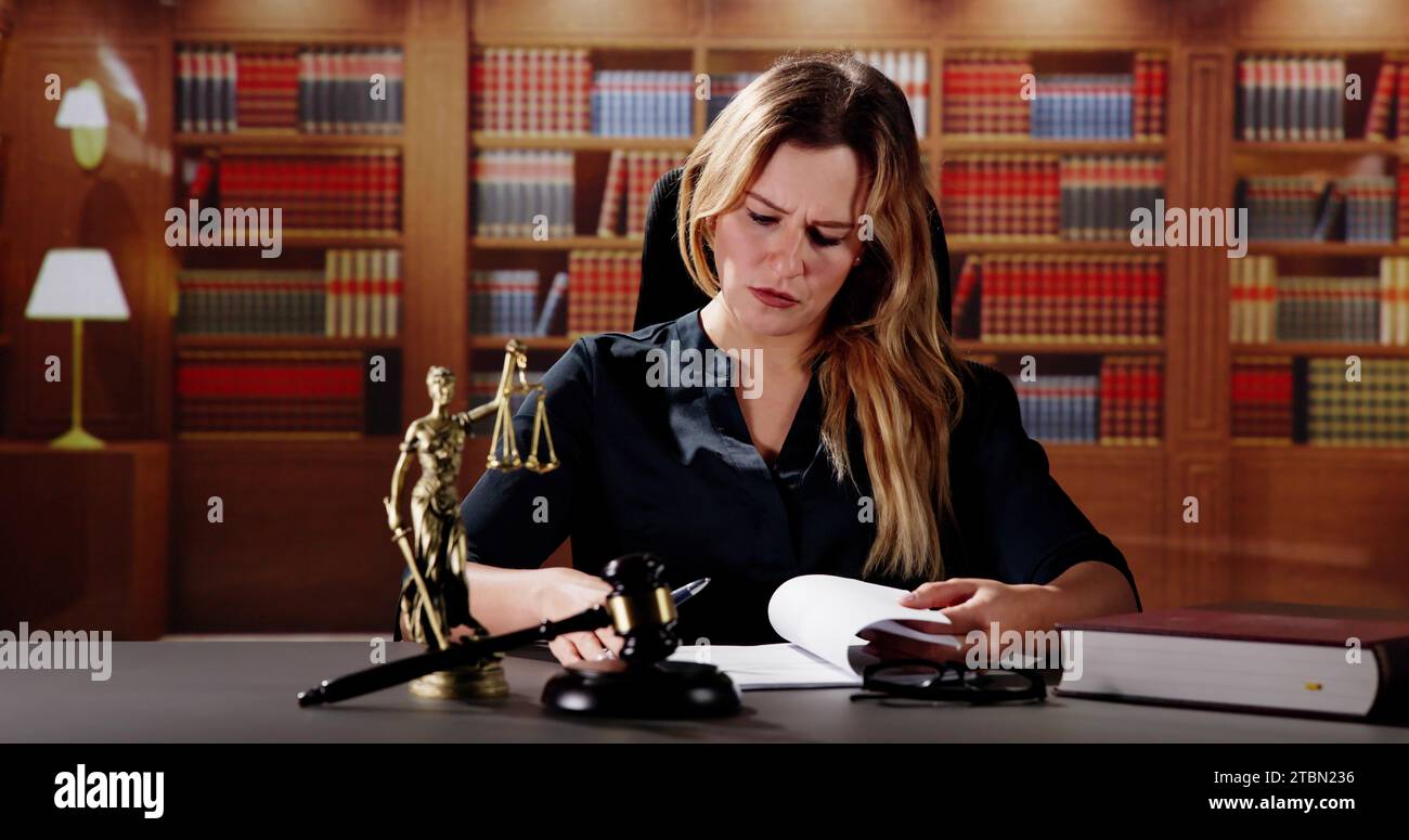 Attorney With Law Document At Desk. Justice Court Stock Photo - Alamy