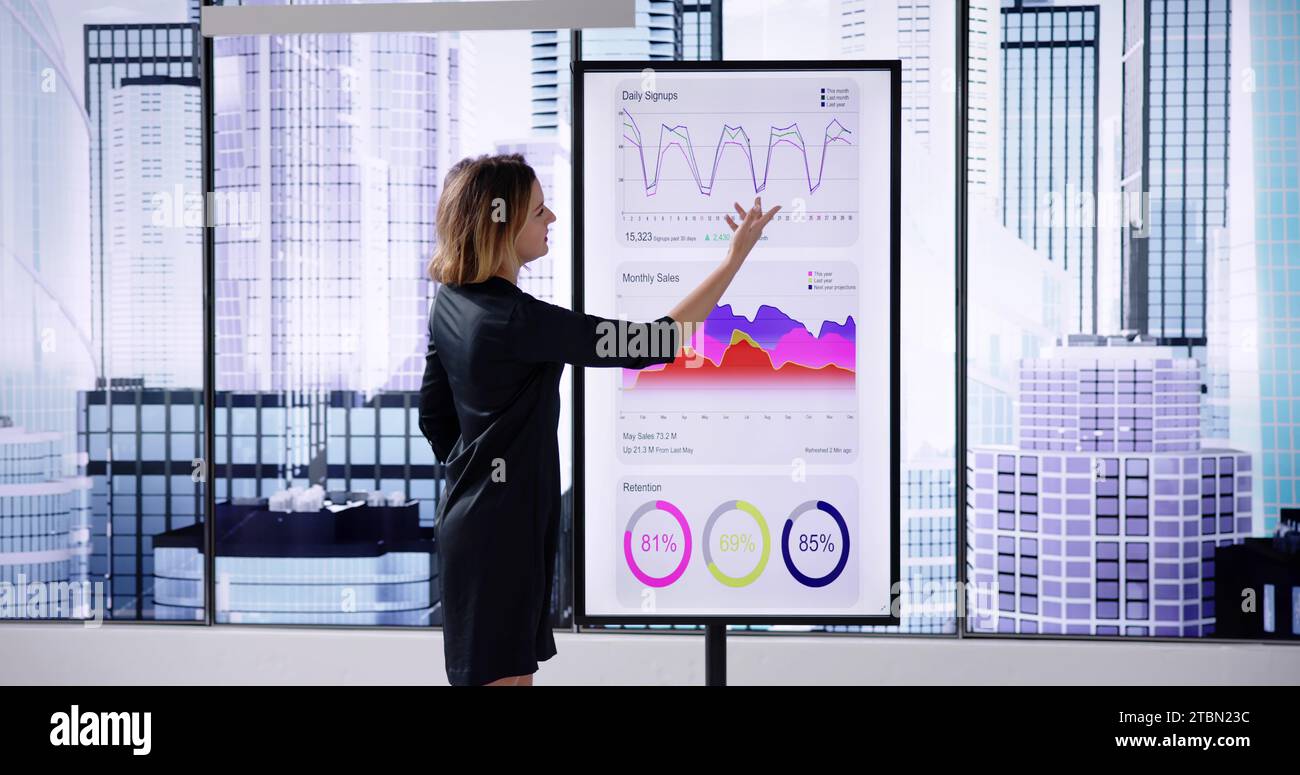 Corporate TV Screen Presentation. Business Video Training Stock Photo ...