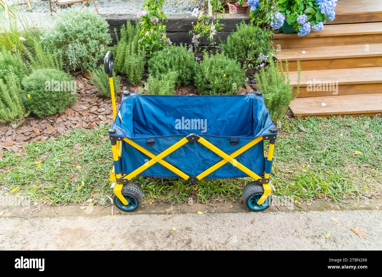 blue cart for using in camping life travel Stock Photo - Alamy