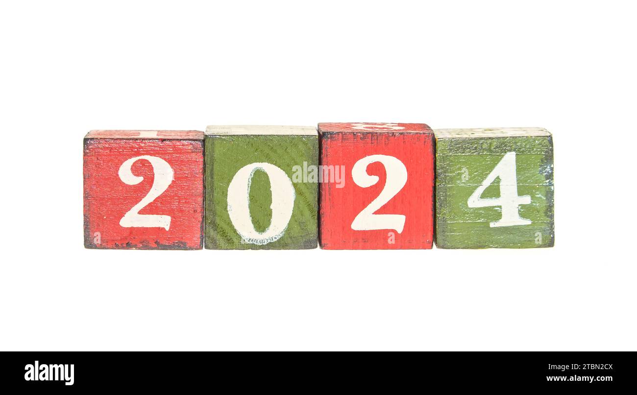2024 year concept with wooden blocks and text Stock Photo - Alamy