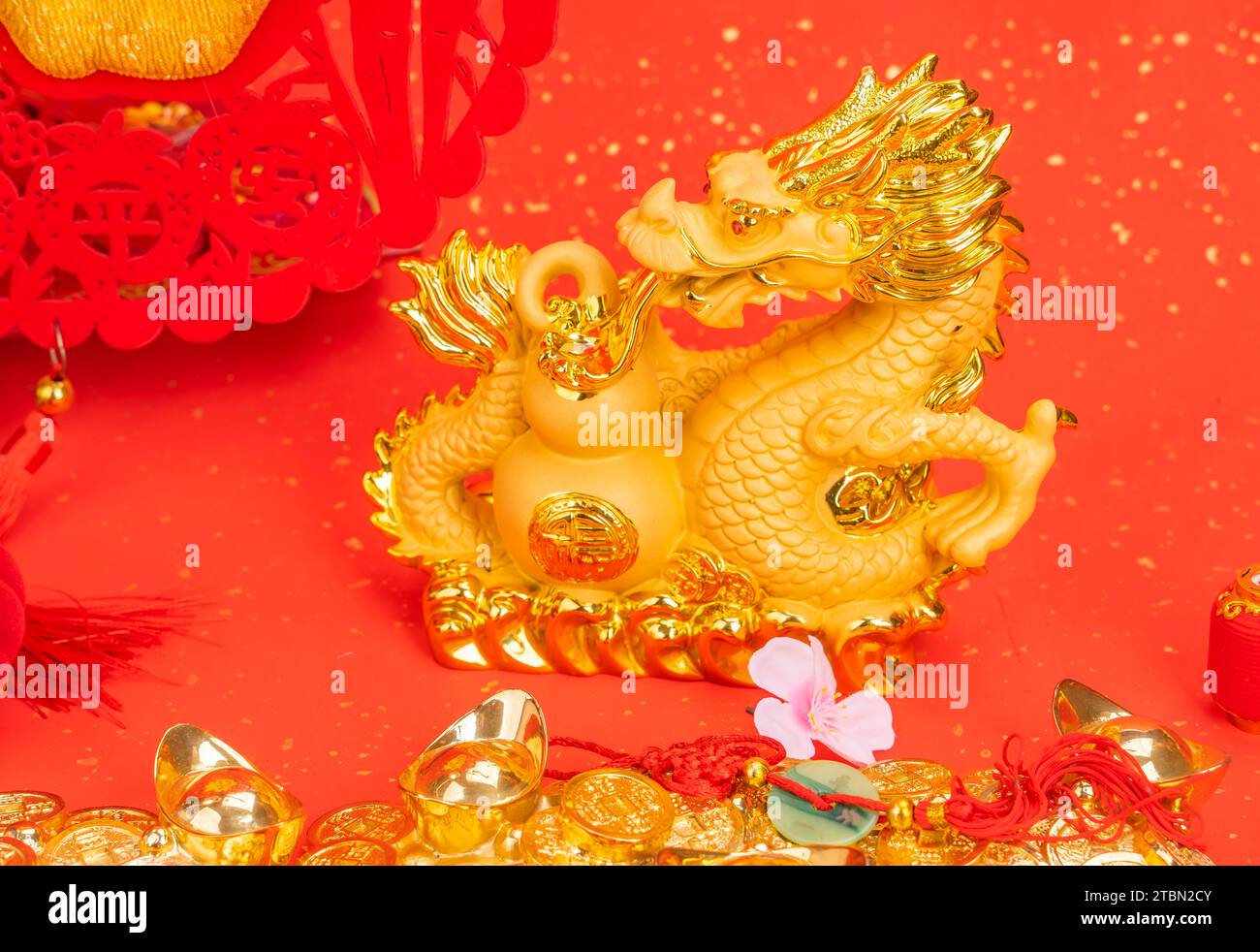 Tradition Chinese golden dragon statue,2024 is year of the dragon,word ...