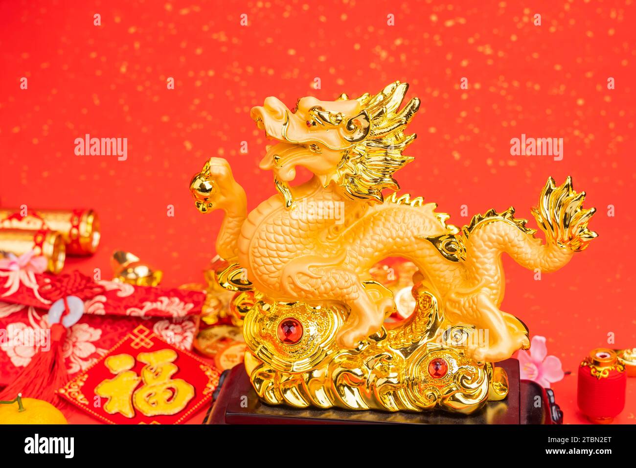 Tradition Chinese golden dragon statue,2024 is year of the dragon,word ...