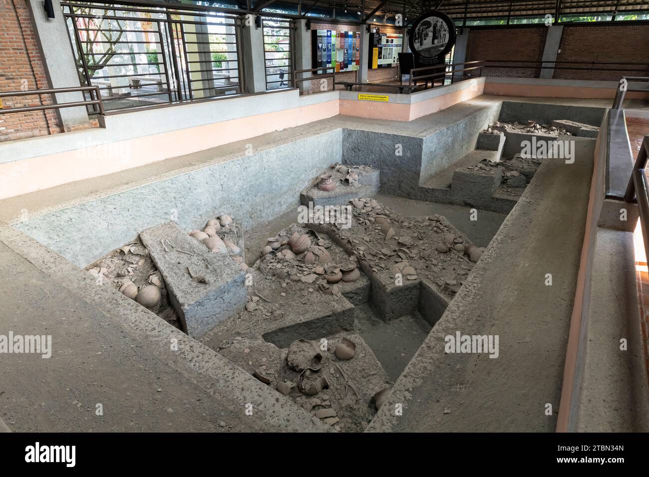 Ban Chiang national museum, Exhibition of excavation site, at Wat Pho ...
