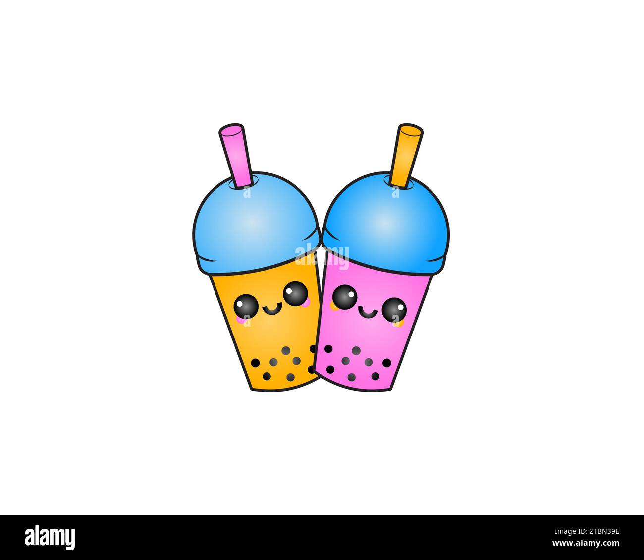 Boba Milk Tea Logo, Bubble Tea, Beverage Symbol with Cute Vector Kawaii ...