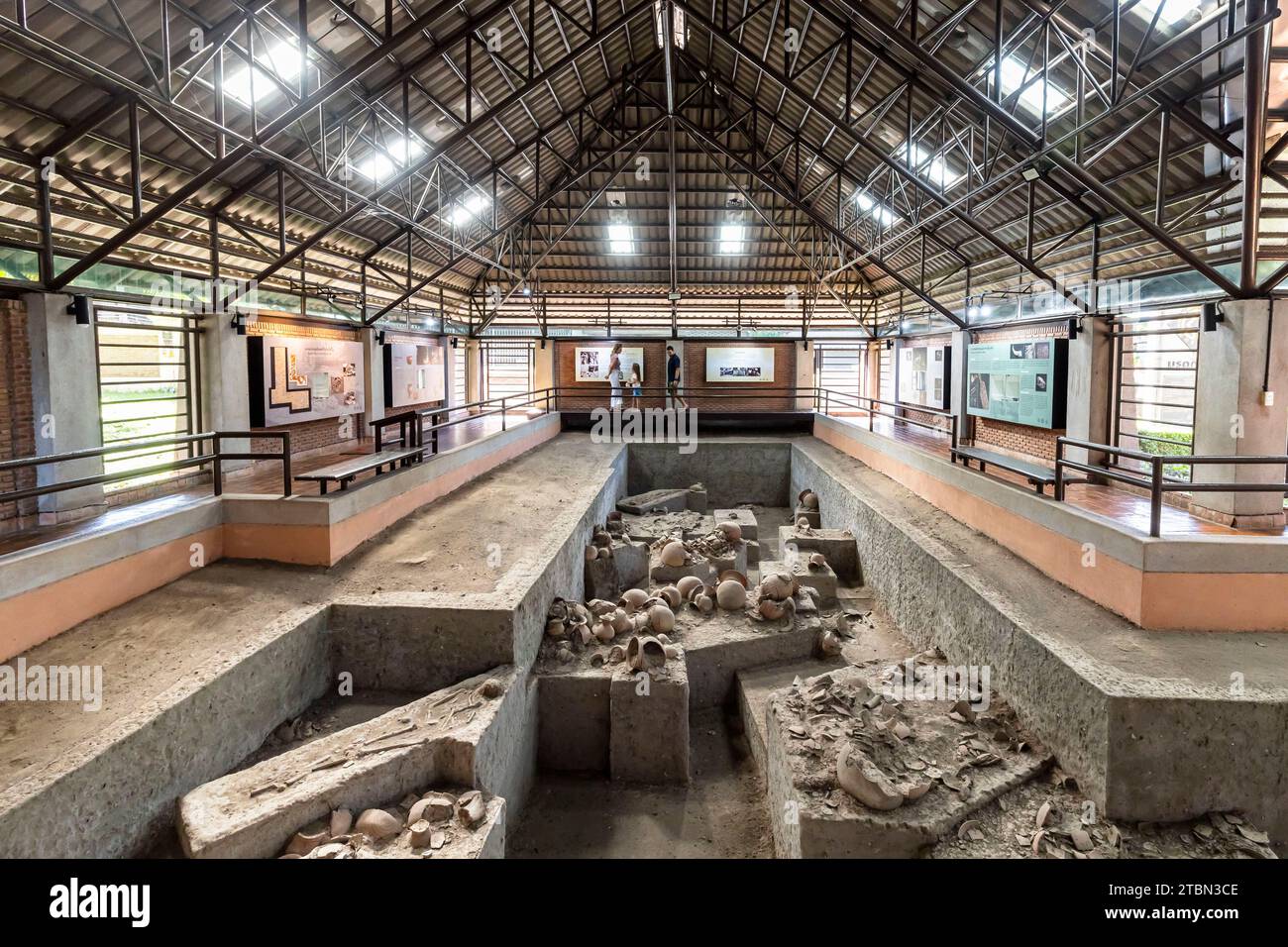 Ban Chiang national museum, Exhibition of excavation site, at Wat Pho ...