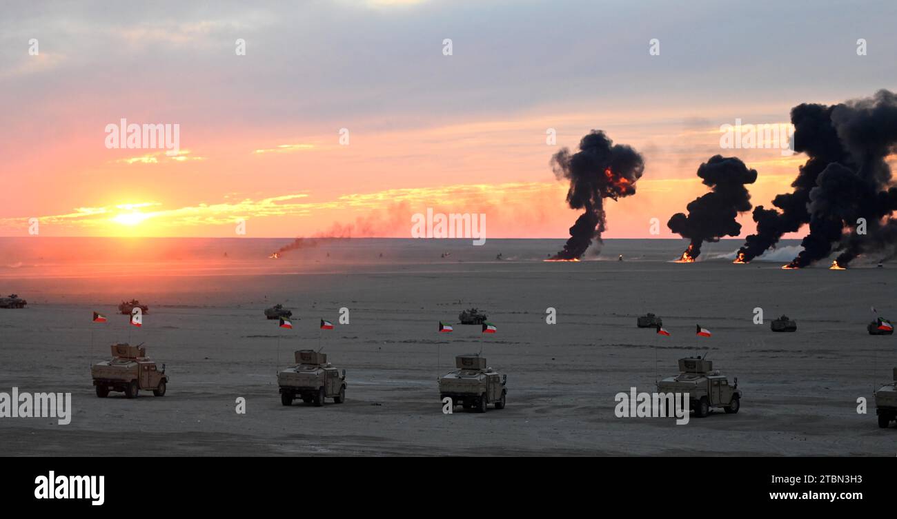 Jahra Governorate, Kuwait. 6th Dec, 2023. Military vehicles are seen in ...
