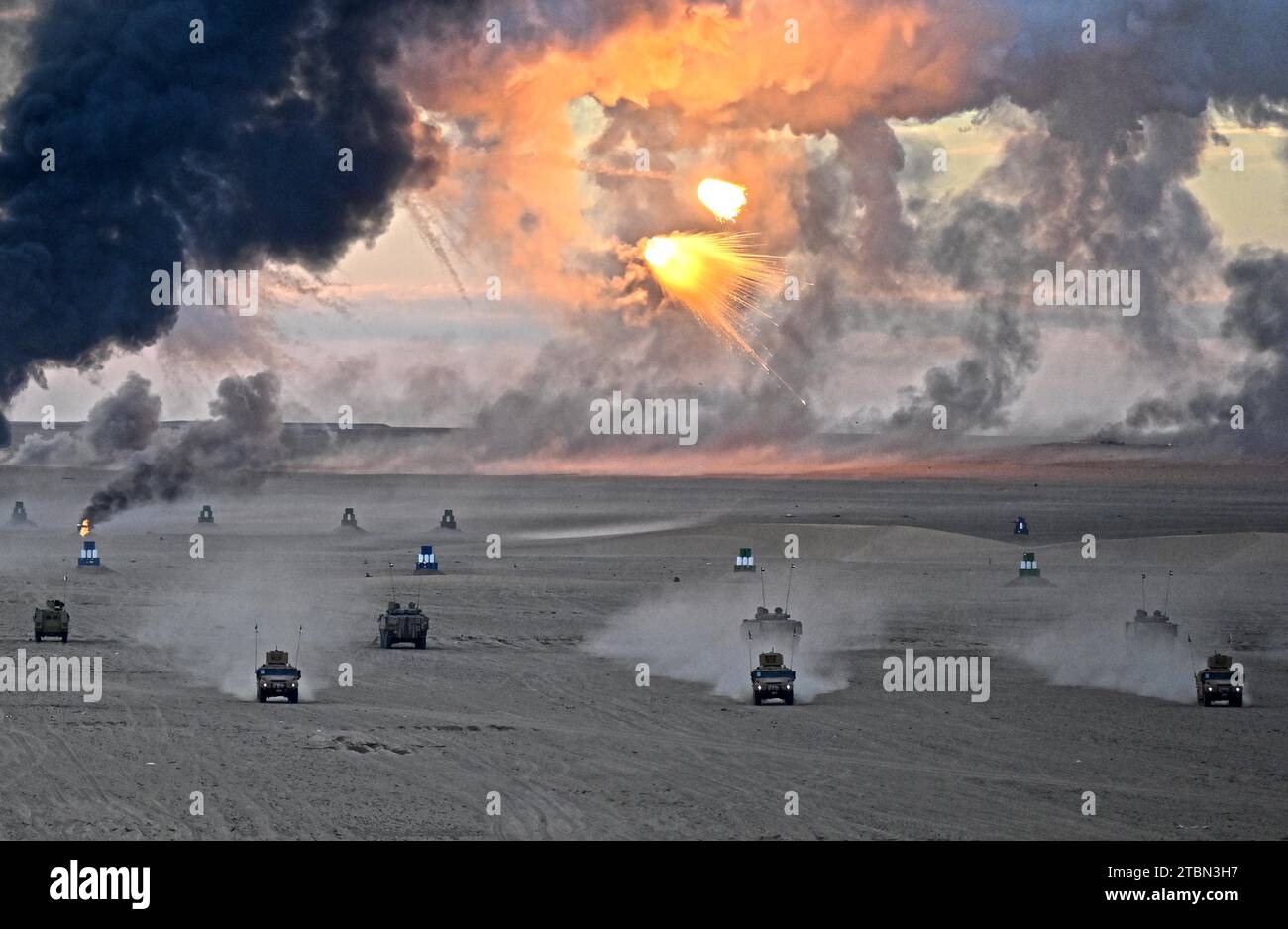 Jahra Governorate, Kuwait. 6th Dec, 2023. Military vehicles are seen in ...