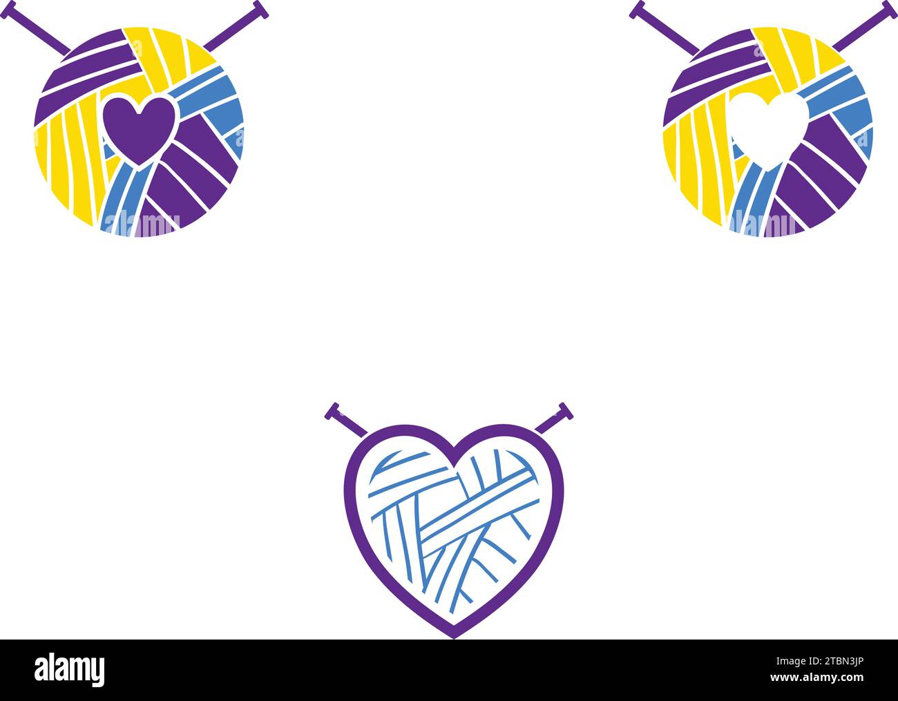 Set of Heart of yarn wool logo logotype for learning knitting Stock ...