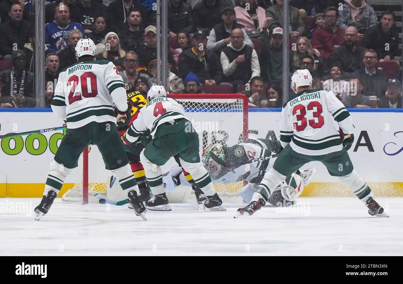 Vancouver Canucks' Teddy Blueger (53) scores against Minnesota Wild ...