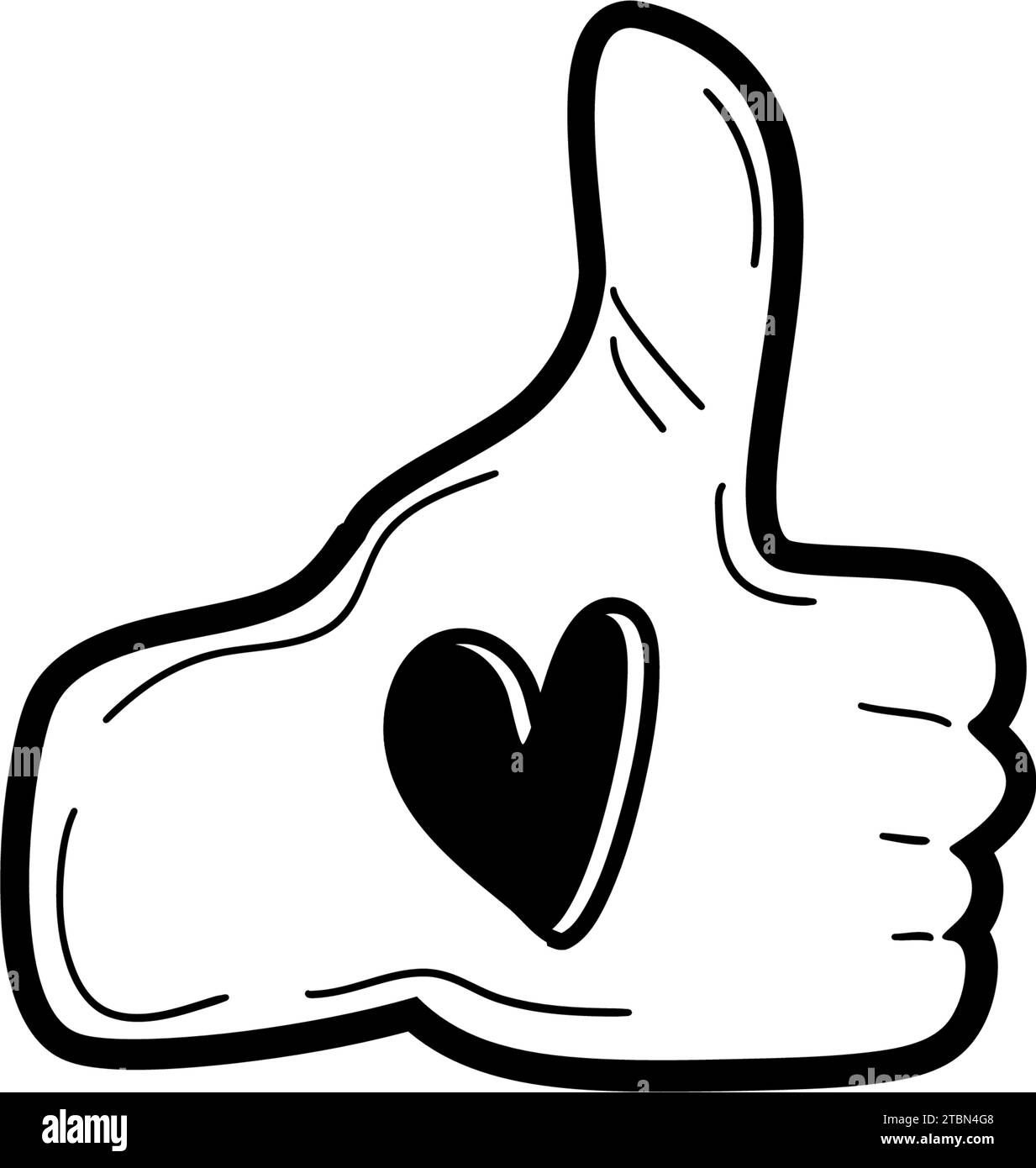 Thumbs up gesture with Love shape concept doodle hand drawn vector line ...