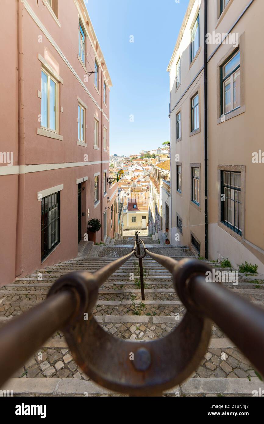 A Vertical Perspective of a Narrow, Cobblestone Street in Lisbon ...