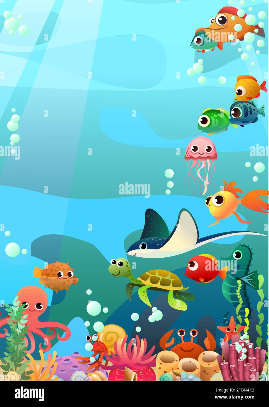 underwater world of animals, fish and plants. Tropical species. Cartoon ...