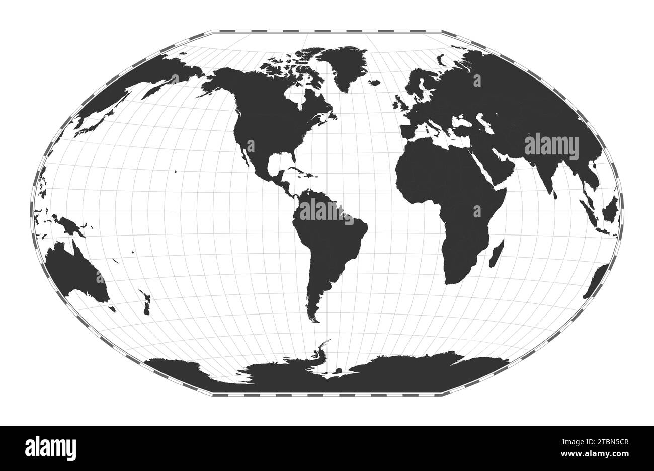 Vector world map. Winkel tripel projection. Plain world geographical ...