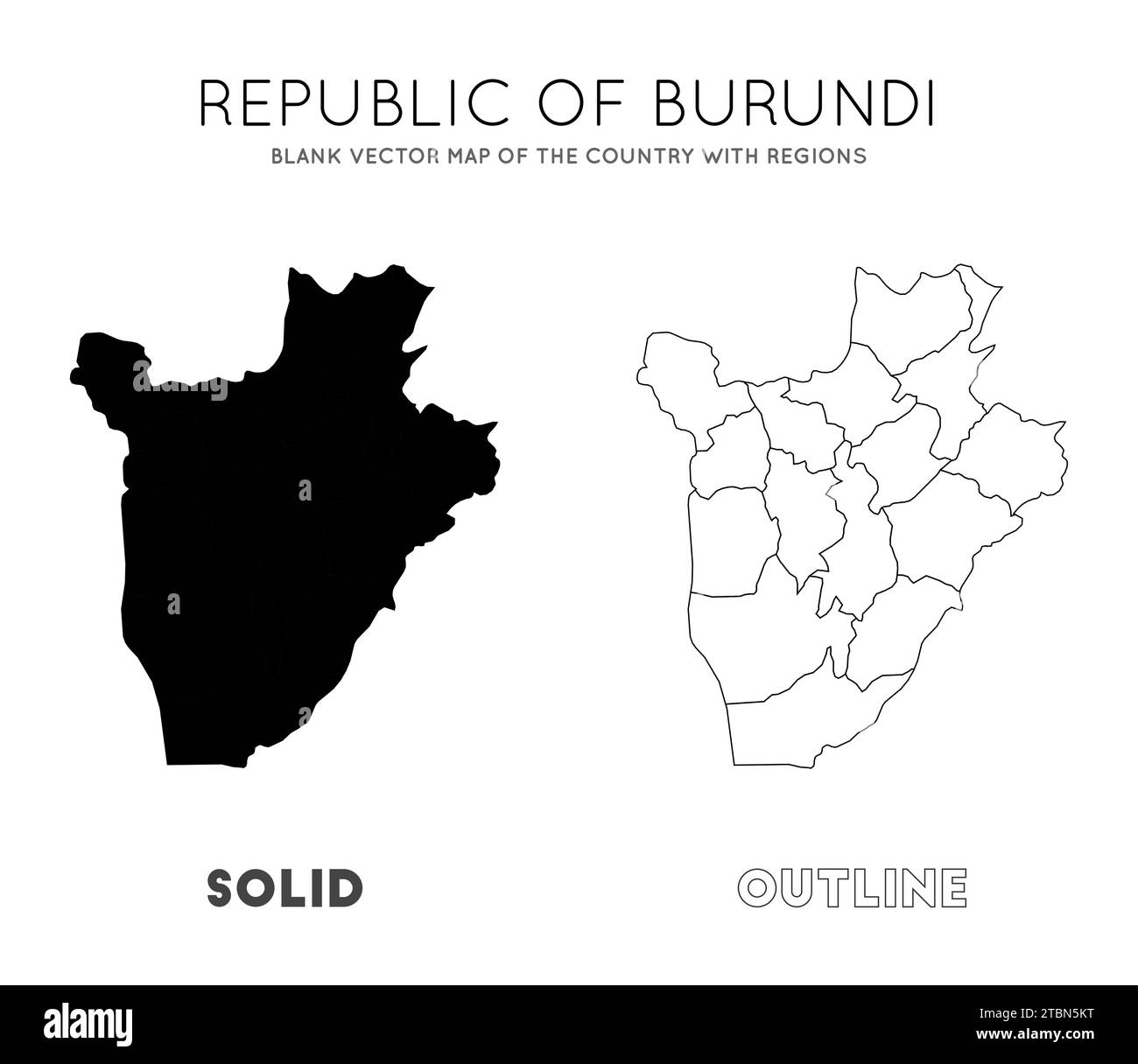 Burundi map. Blank vector map of the Country with regions. Borders of Burundi for your ...