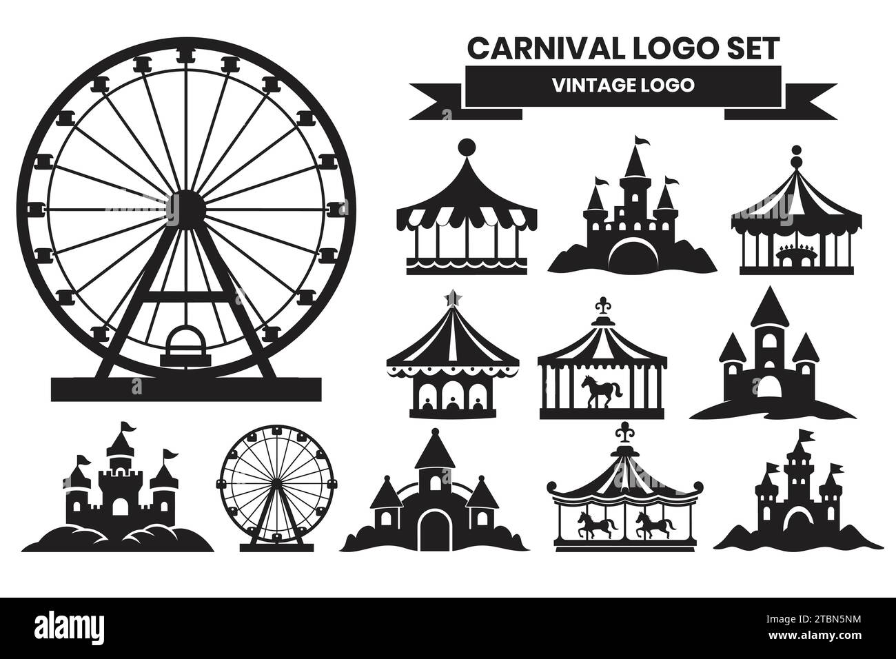 Carnival and festival logos in vintage style isolated on background ...