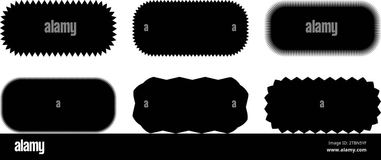 Zig zag edge rounded shape collection. Jagged rough oval elements set ...