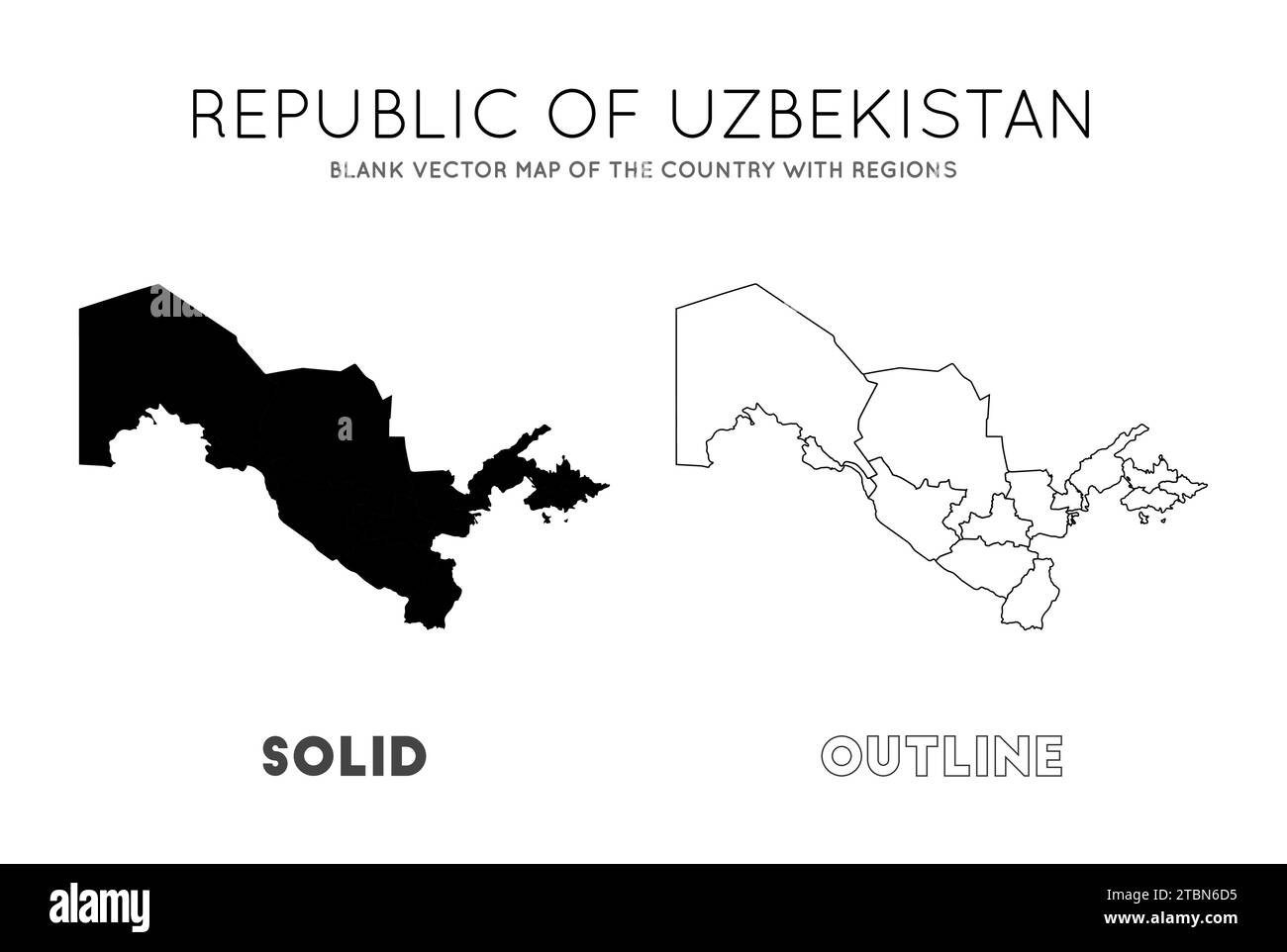 Uzbekistan map. Blank vector map of the Country with regions. Borders of Uzbekistan for your ...
