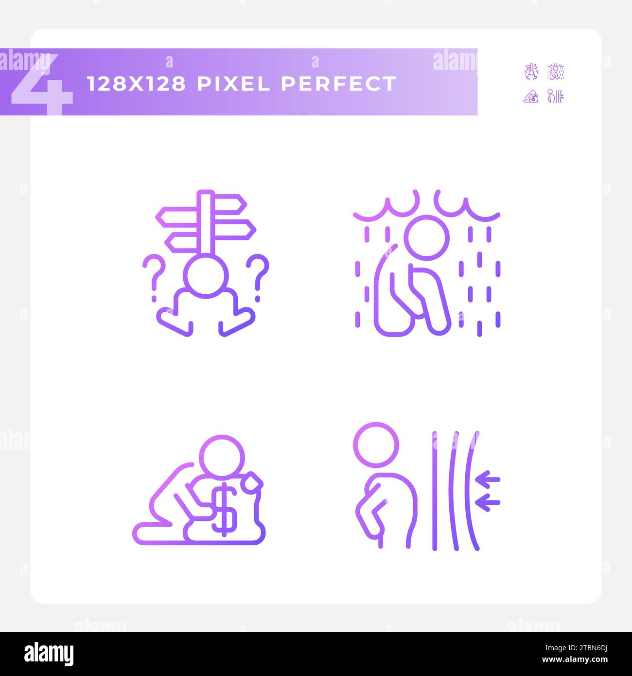 Purple pixel perfect gradient psychology icons set Stock Vector Image ...