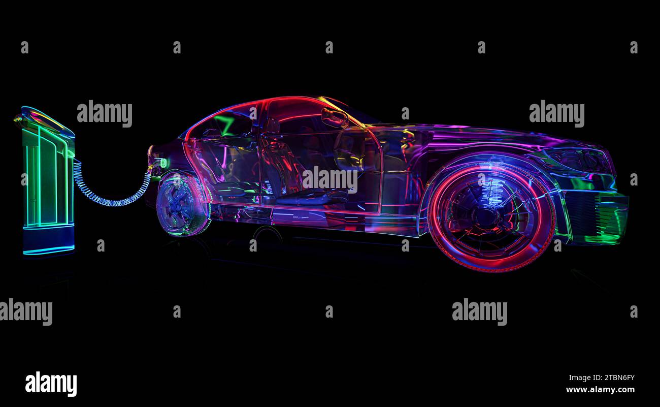 Glass Glowing Electric Car Charging Stock Photo - Alamy