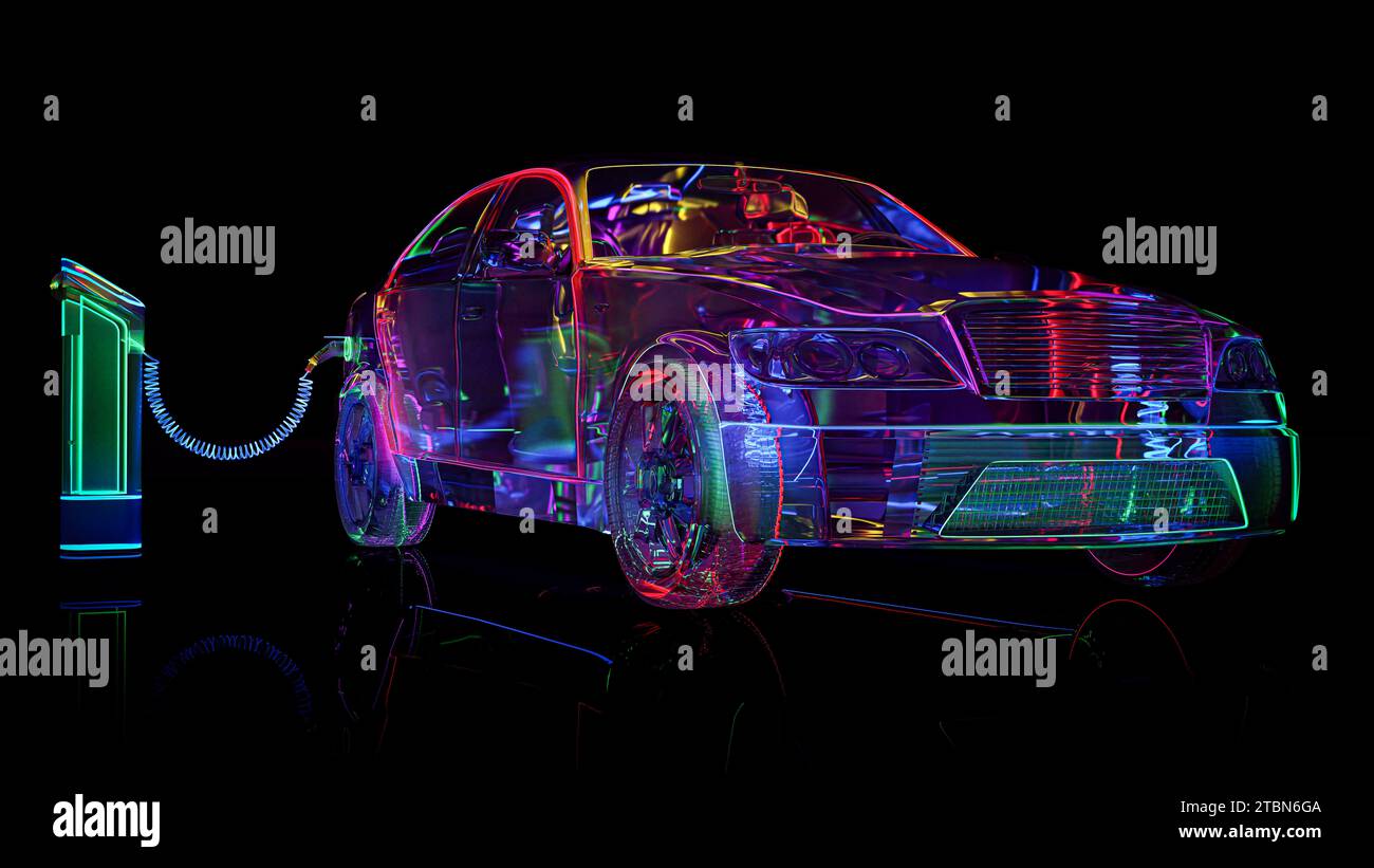 Glass Glowing Electric Car Charging Stock Photo - Alamy